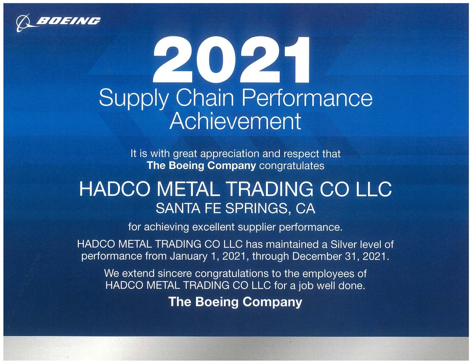 Hadco Certificates - Hadco Metal Trading